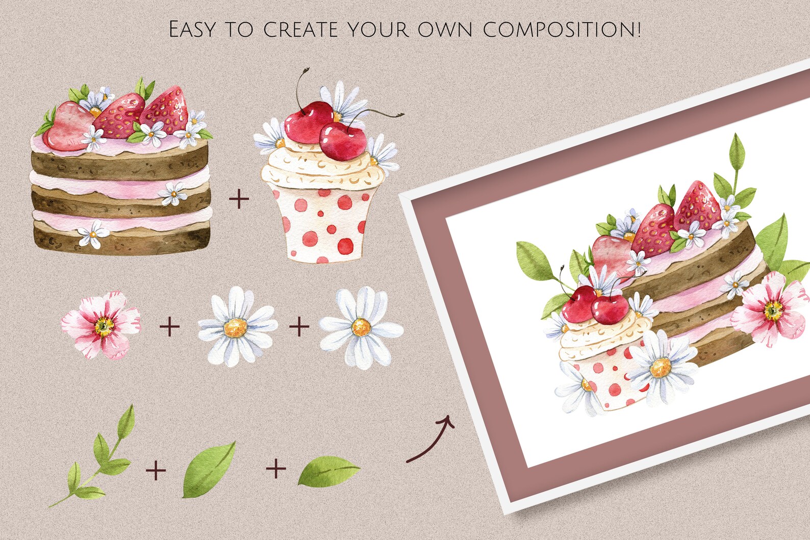 Watercolor Cake PNG Cupcake PNG Dessert Clipart Watercolor | Etsy UK