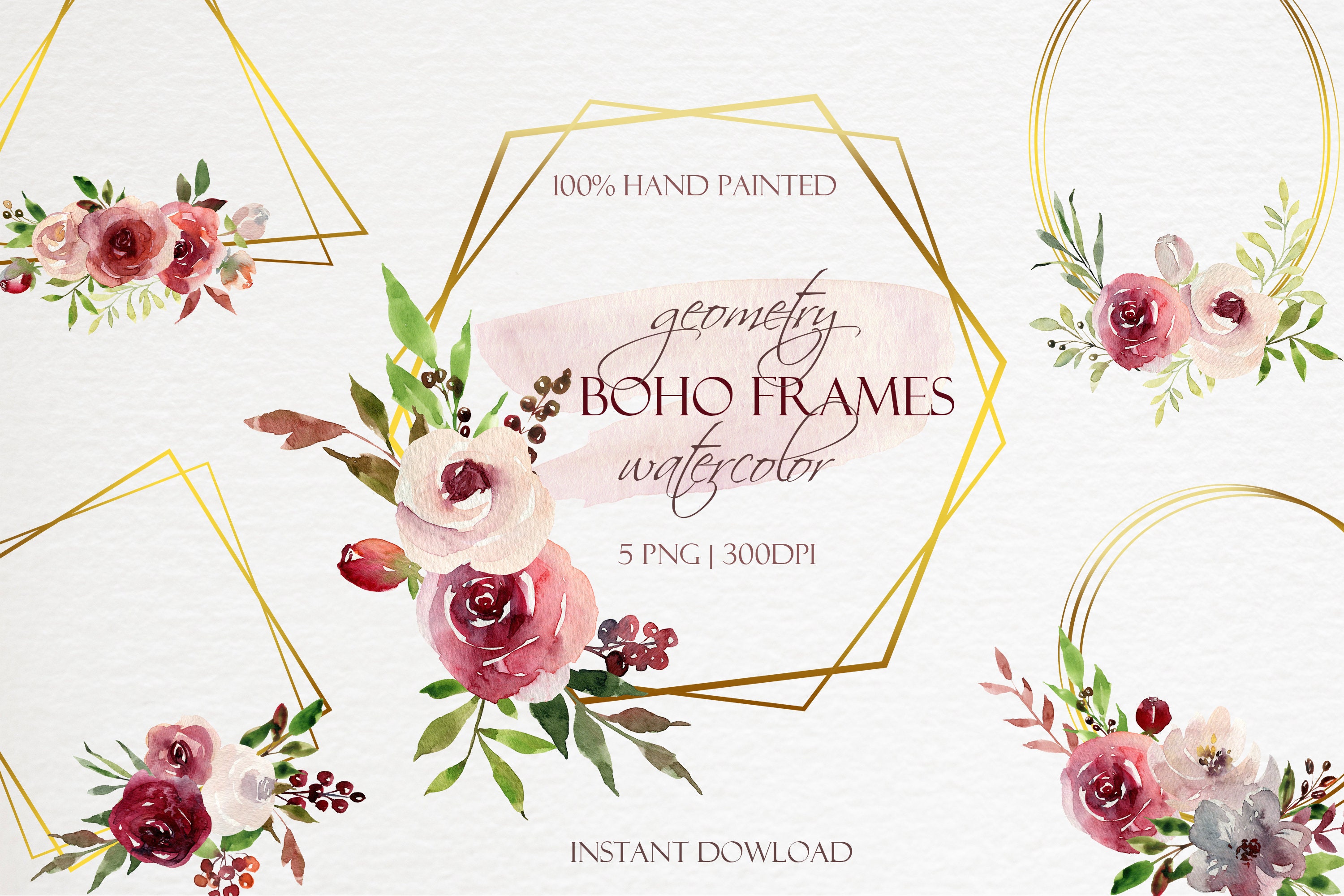 Bohemian Neutral florals for invite card logo Floral Frame watercolor ...