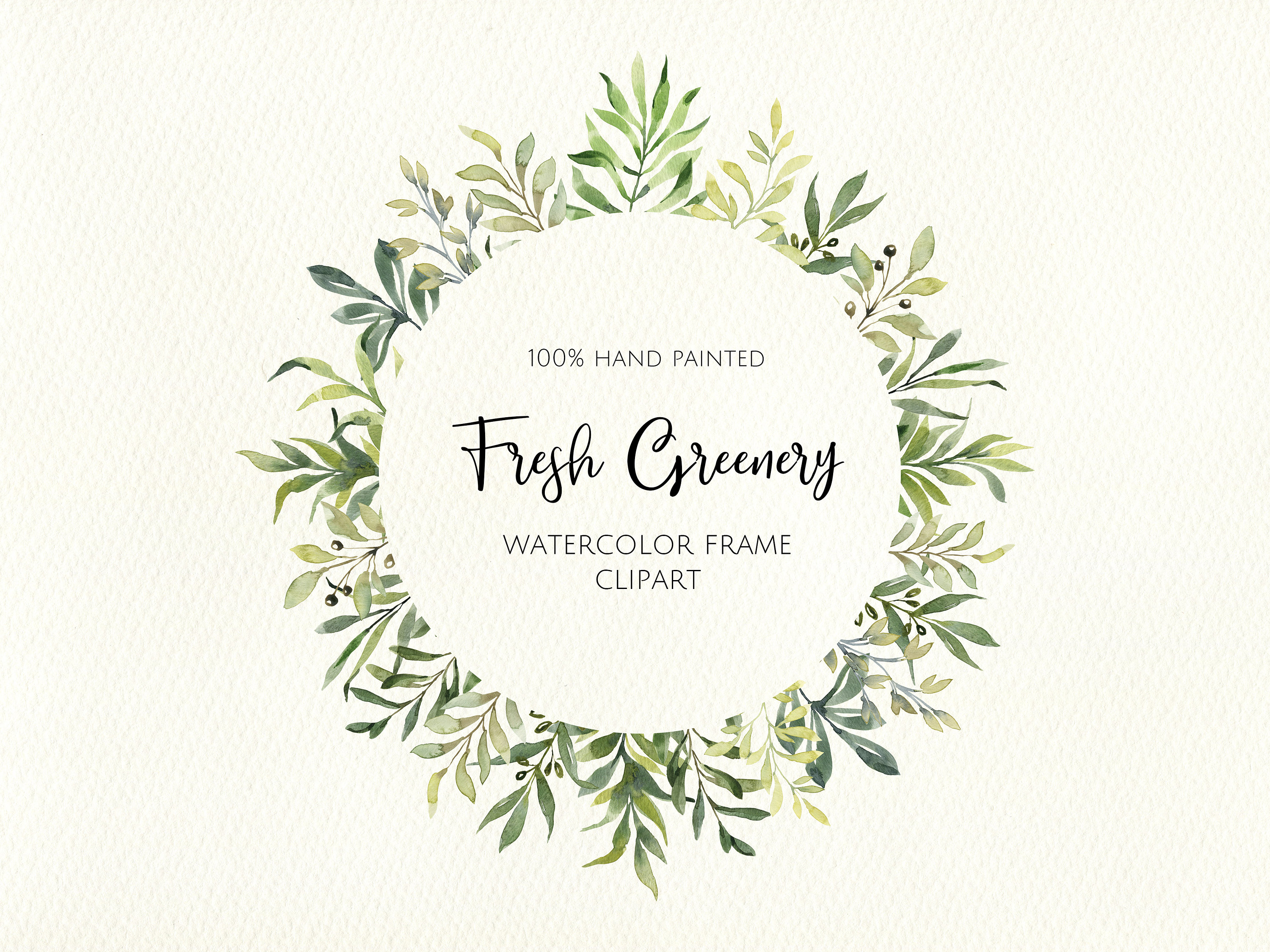 Watercolor Hand Painted Greenery Frame. Digital Clipart. - Etsy
