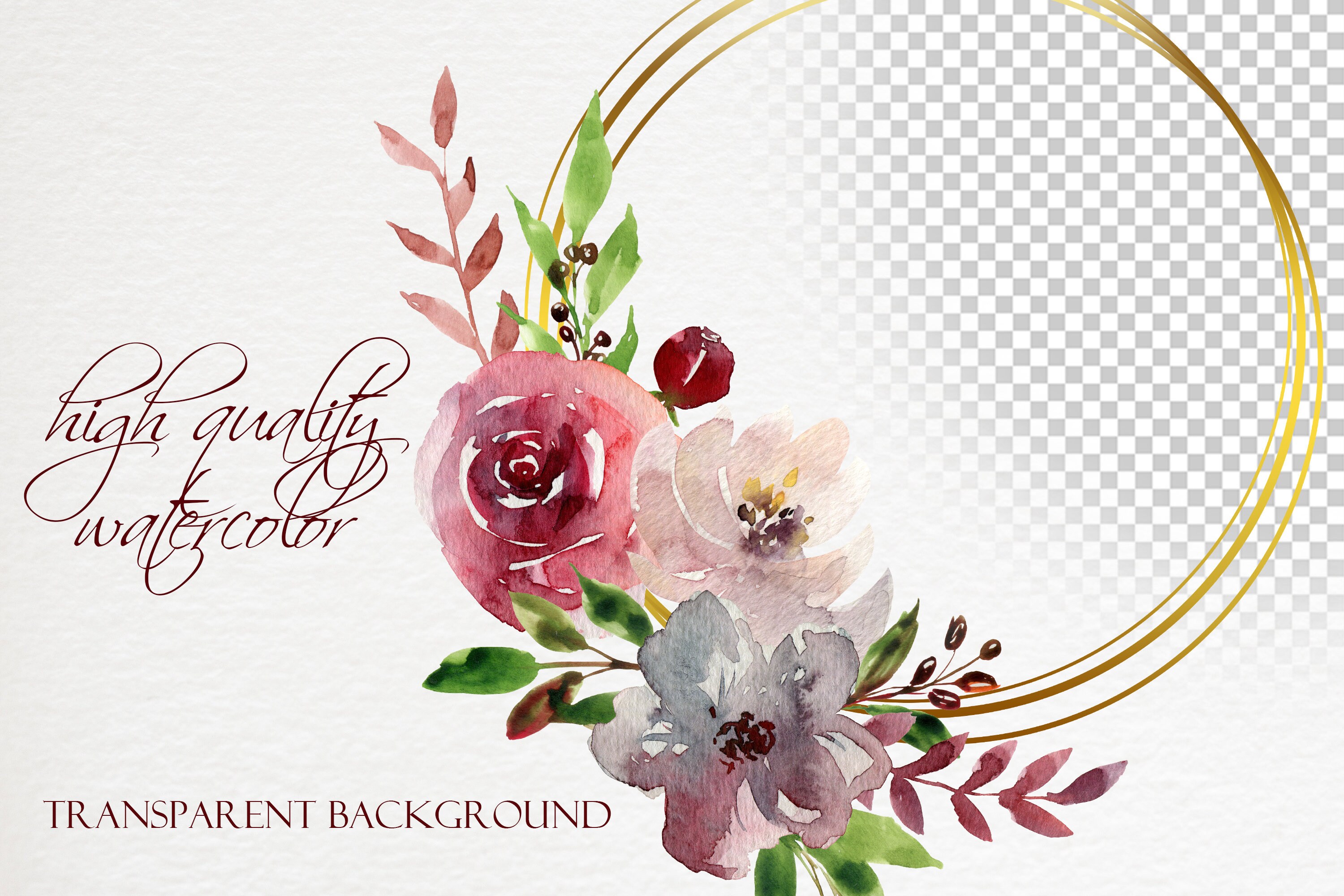 Watercolor Boho Floral Geometric Frames Clipart. Burgundy | Etsy