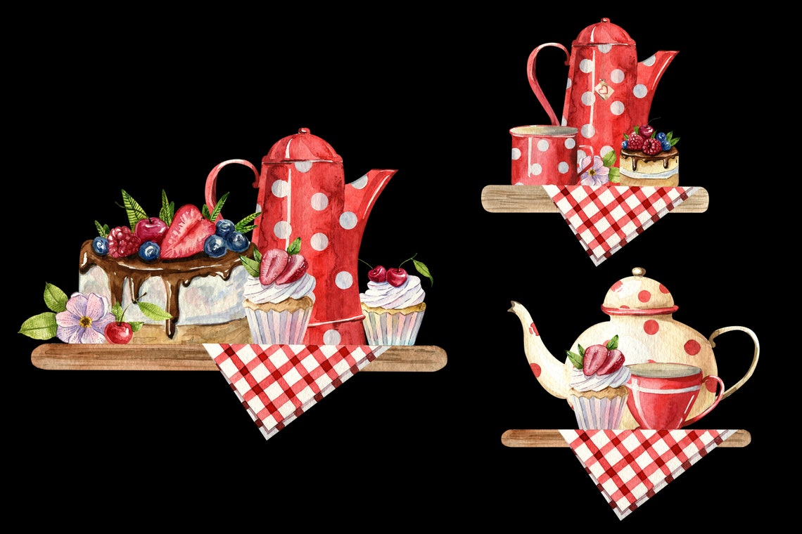 Tea Party Watercolor Clipart Pre-made Composition With - Etsy