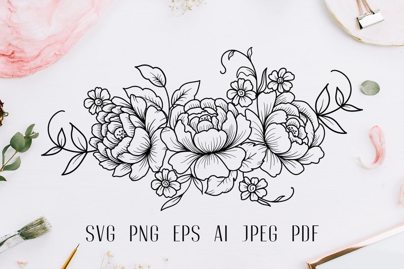 Flowers Svg Png Floral Bouquet Svg Roses Clipart Peony Svg - Etsy