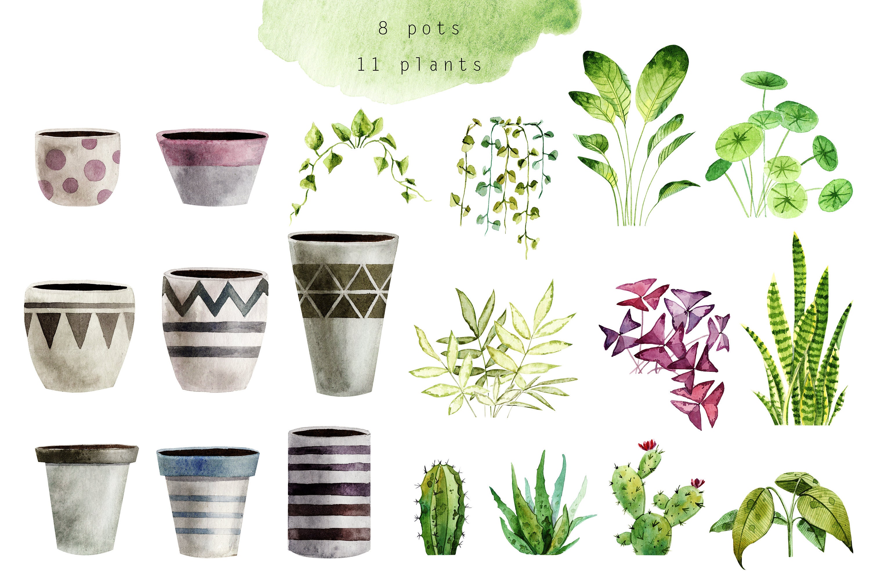 Watercolor Indoor Plants Clipart. House Greenery. Wedding | Etsy