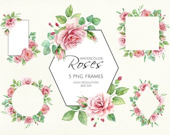 Watercolor Spring Summer Rose Clipart Boho Floral Frame - Etsy