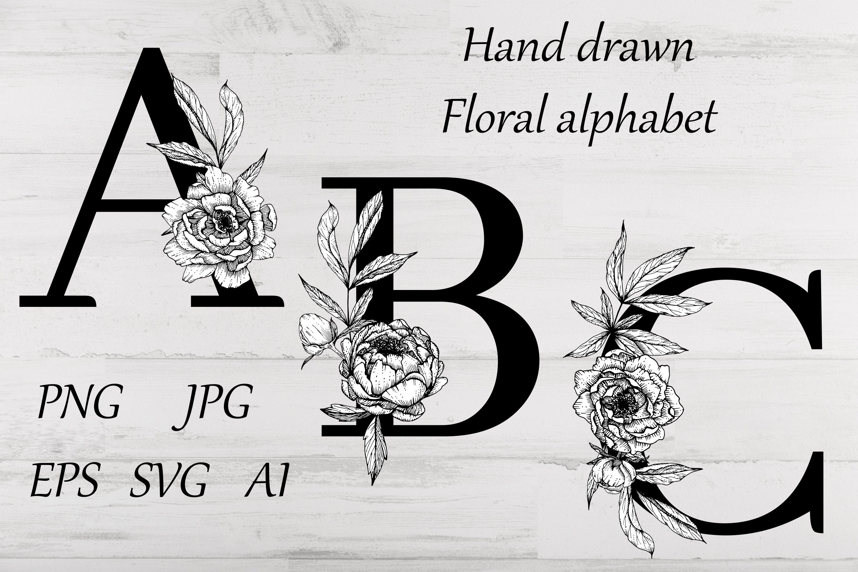 Floral Alphabet SVG, Botanical Alphabet PNG, Flowers & Letters, Herbal ...
