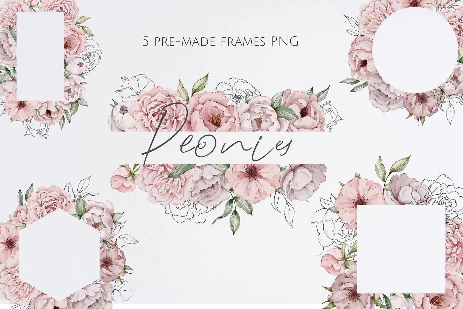 Peony Frames PNG Floral Frame Geometry Frame Watercolor - Etsy