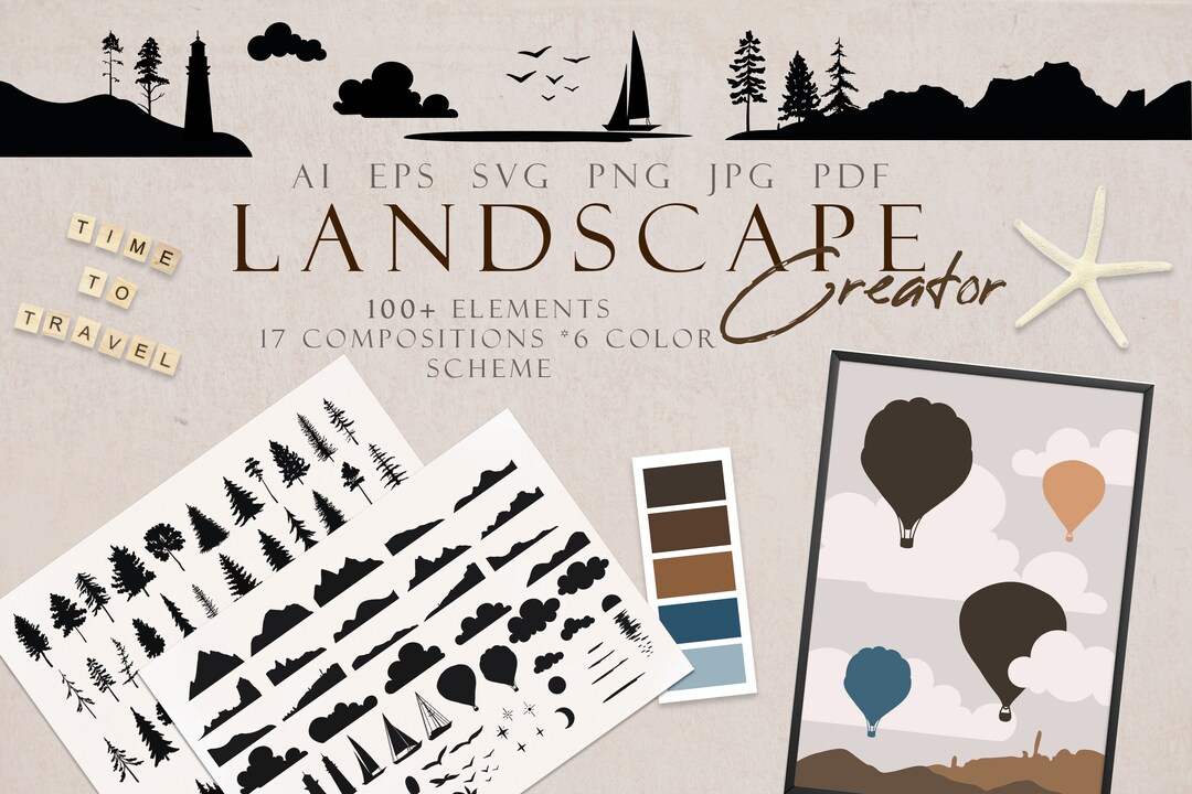 Landscape Creator, Landscape Svg, Tree Silhouette Svg, Mountain Svg ...