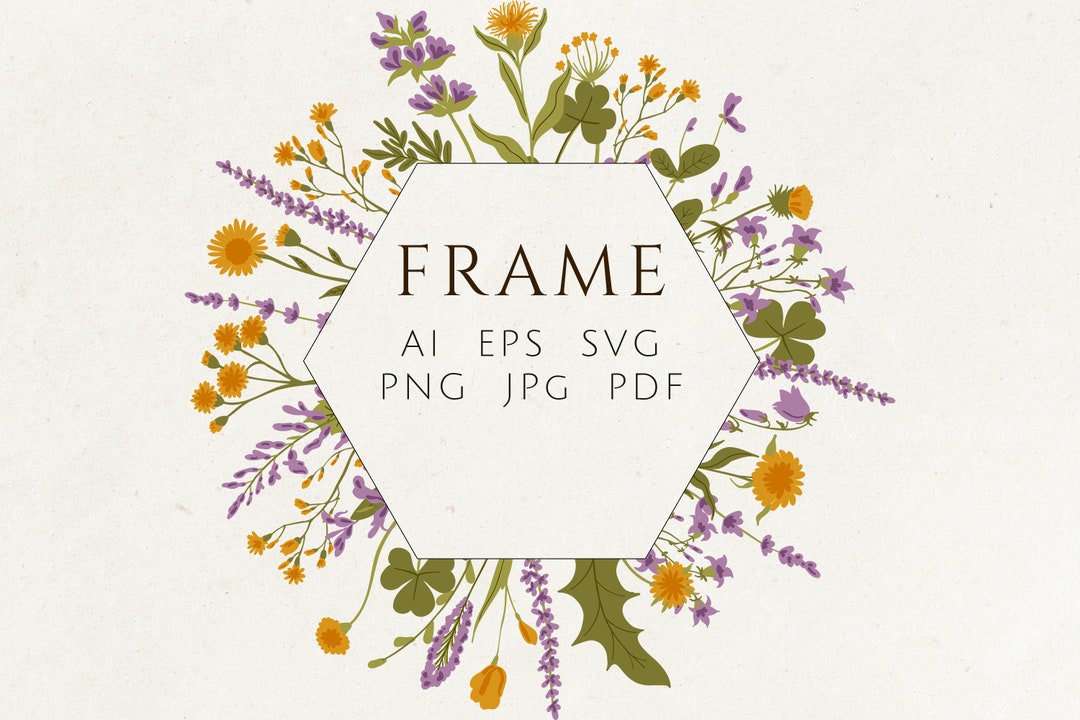 Wildflower Svg, Wildflowers Frame Clipart, Flower Svg Png, Herbs Svg ...