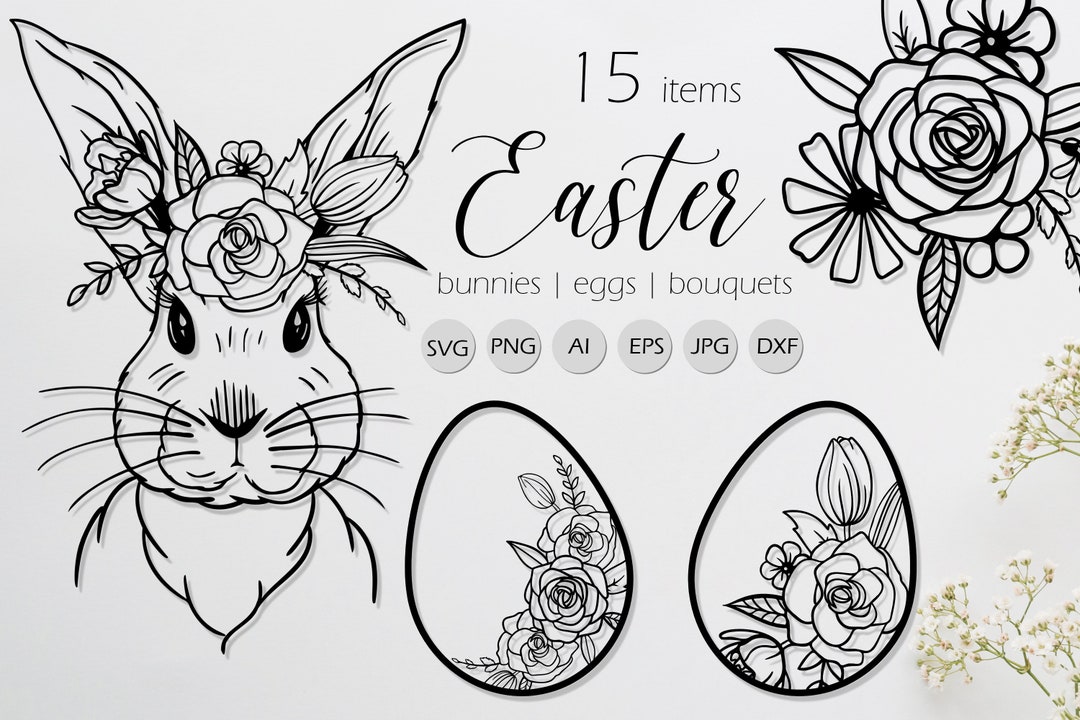 Easter SVG Clipart, Flowers Svg, Easter Bunny, Easter Eggs, Easter Cut ...