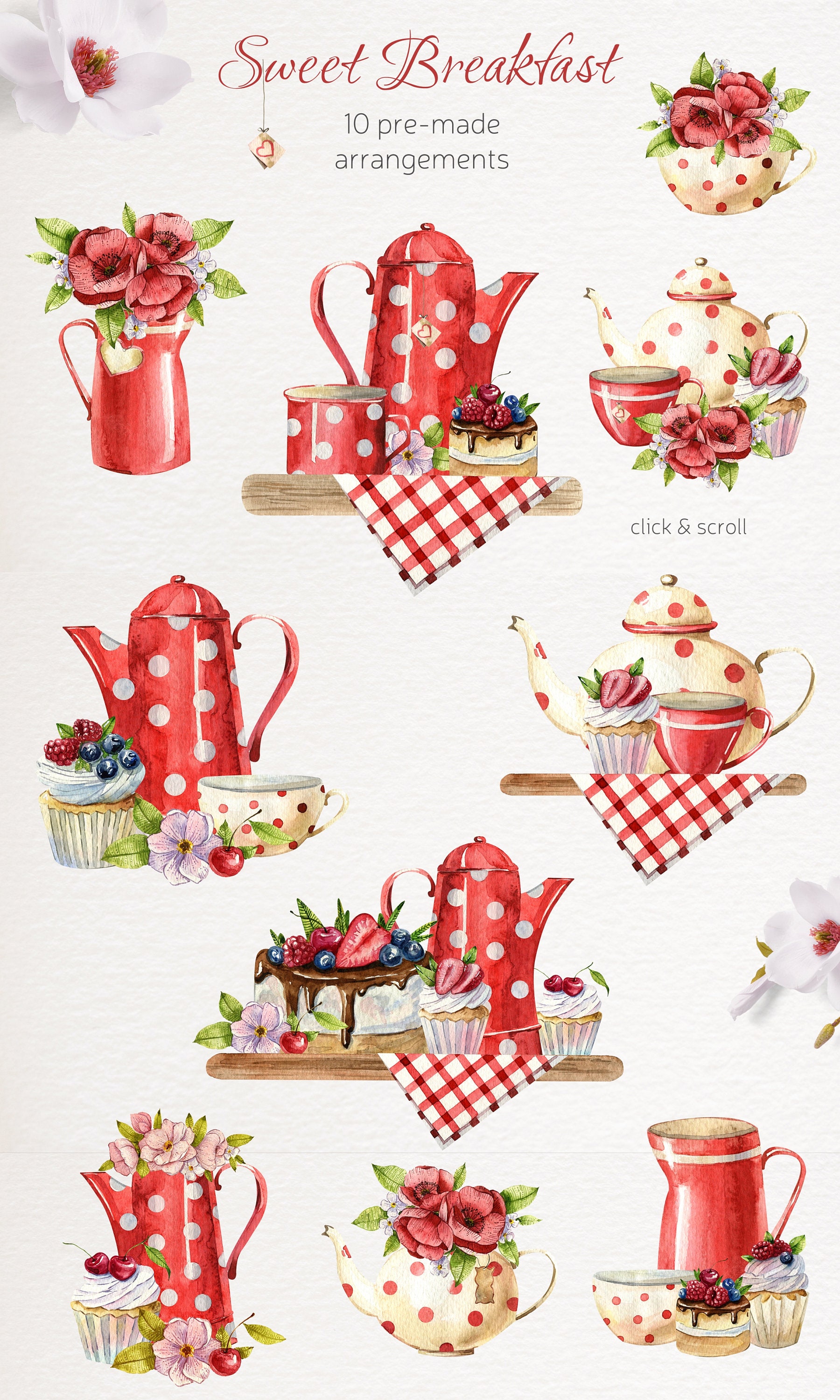 Tea Party Watercolor Collection Cakes Watercolor Teapot | Etsy UK