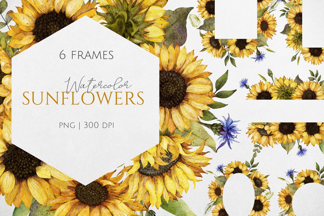 Watercolor Sunflowers Frames, Sunflower Clipart, Floral Frames Png, Dyi ...