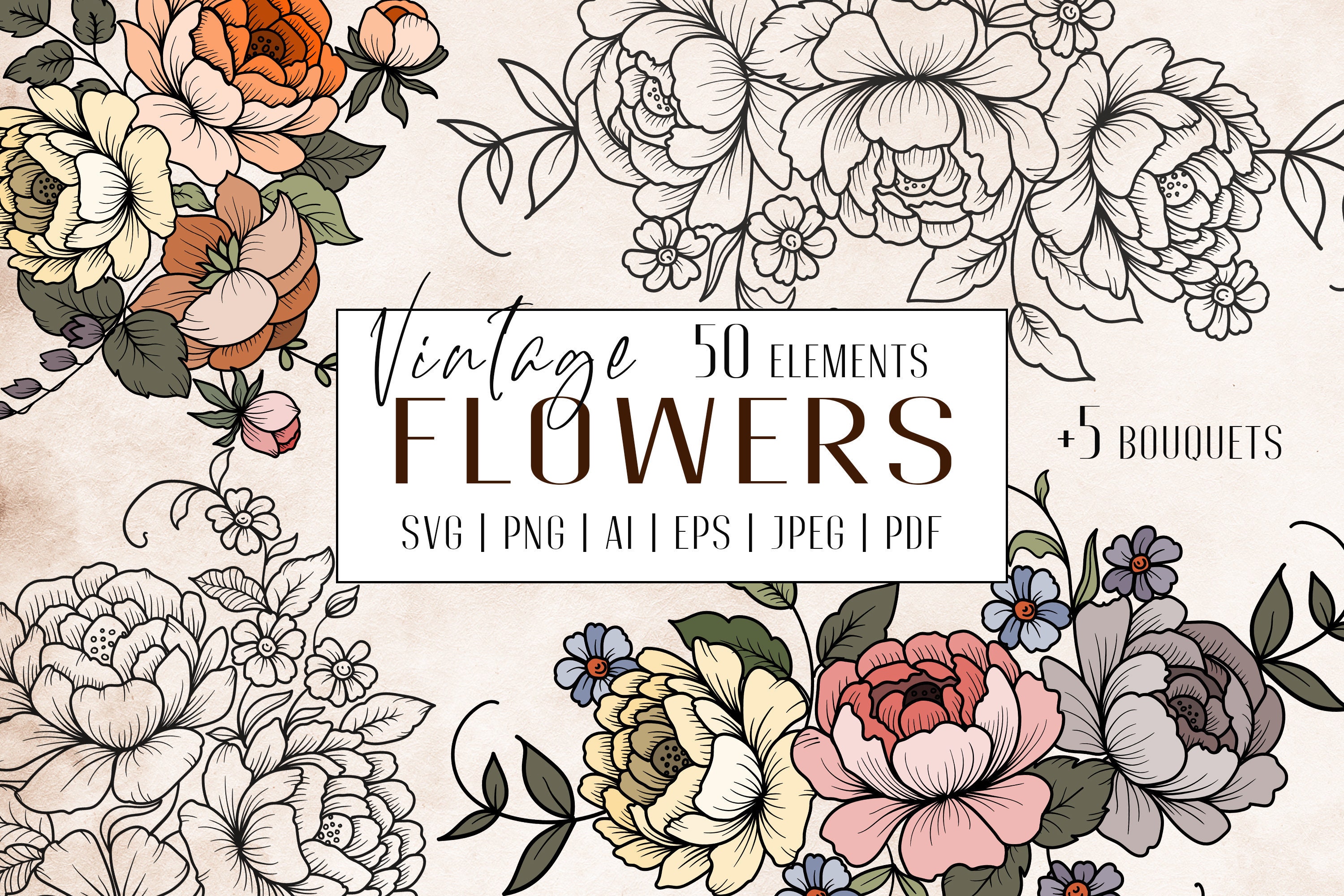 Flowers SVG Vintage flowers svg Roses svg Printable | Etsy