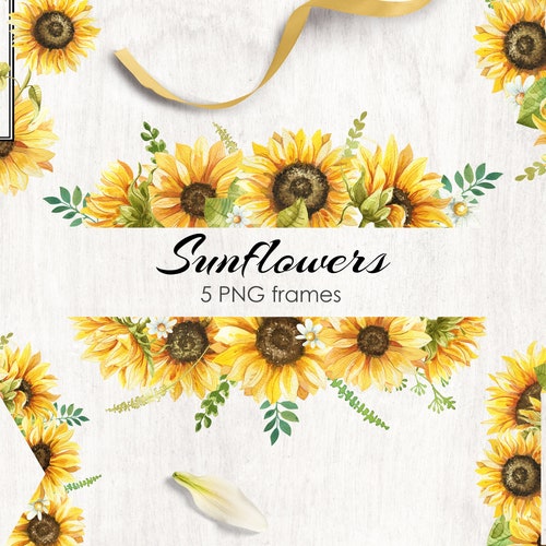 Sunflowers Frame Clipart Watercolor Sunflower Floral Frames - Etsy