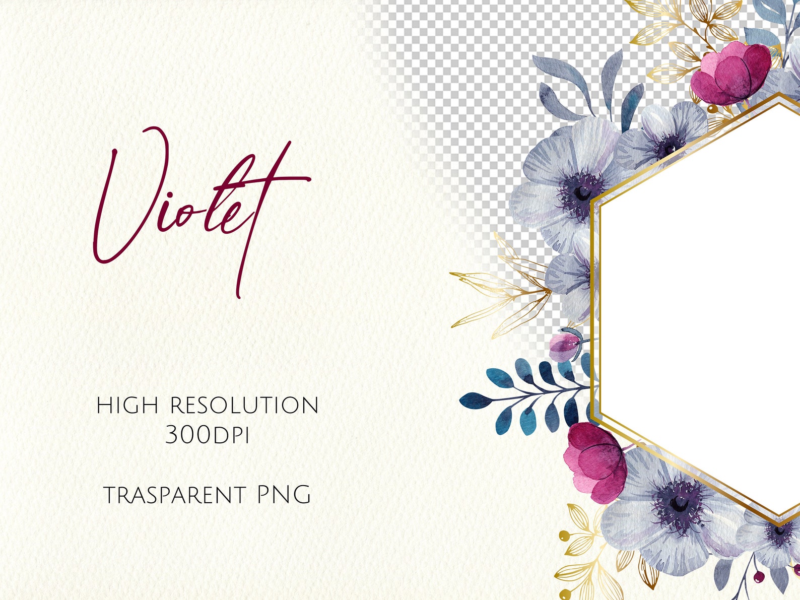 Watercolor Violet Gold Frame Clipart Illustration. Purple - Etsy