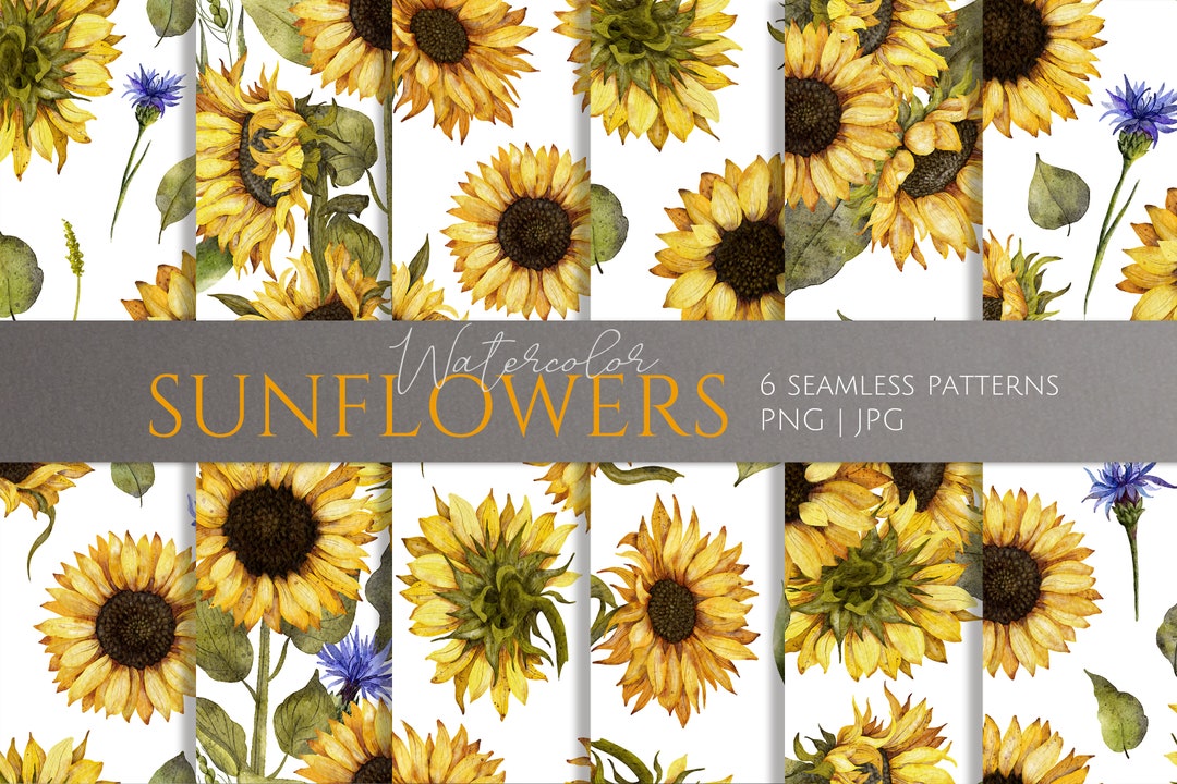 Sunflowers Watercolor Patterns, Sunflowers Digital Paper, Floral ...