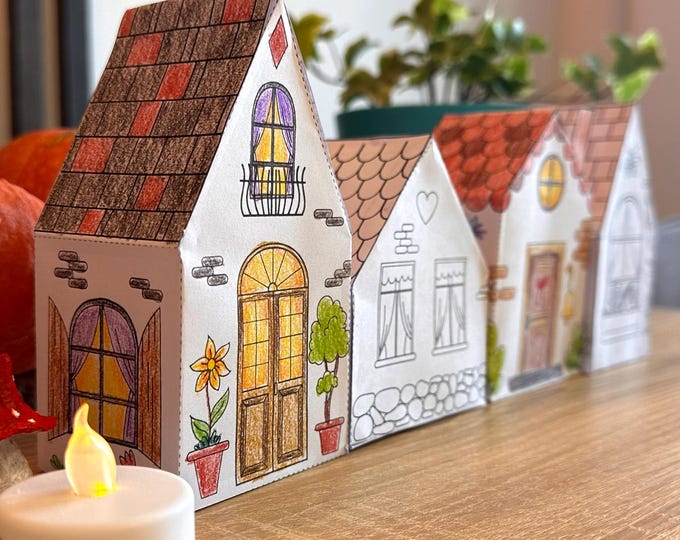Paper Barn and House Coloring Set, Paper Toy Houses Craft, Printable ...
