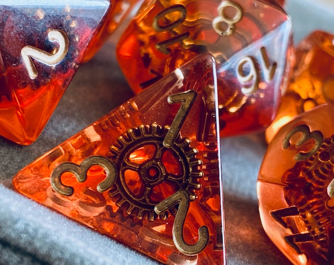 Gear Punk Steampunk Dice Set | D20 TTRPG Polyhedral Dice | Red Resin ...
