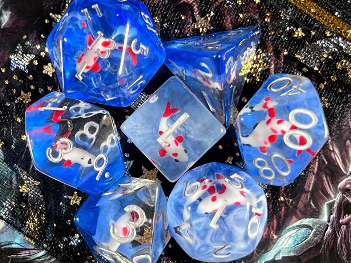 Sapphire Koi Fish Dnd Dice Set for Dungeons and Dragons D20 - Etsy
