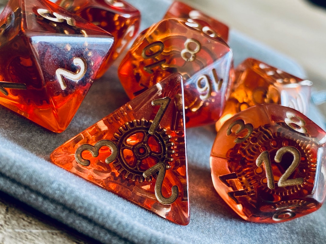 Gear Punk Steampunk Dice Set | D20 TTRPG Polyhedral Dice | Red Resin ...