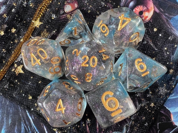 D20 TT RPG Polyhedral Dice Set Sparkle Resin with Blue and Black Swirls ...
