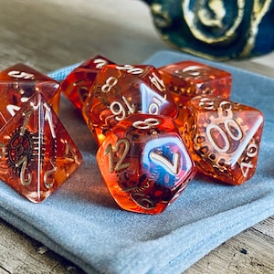 Gear Punk Steampunk Dice Set | D20 TTRPG Polyhedral Dice | Red Resin ...