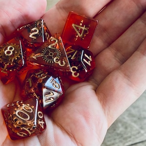 Gear Punk Steampunk Dice Set | D20 TTRPG Polyhedral Dice | Red Resin ...