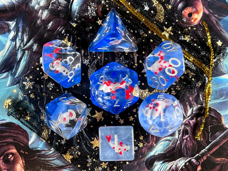 Sapphire Koi Fish Dnd Dice Set for Dungeons and Dragons D20 - Etsy