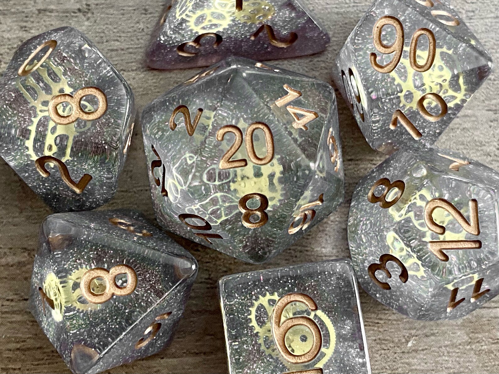 Clockwork Steampunk Glitter Dnd Dice Set Dungeons and - Etsy