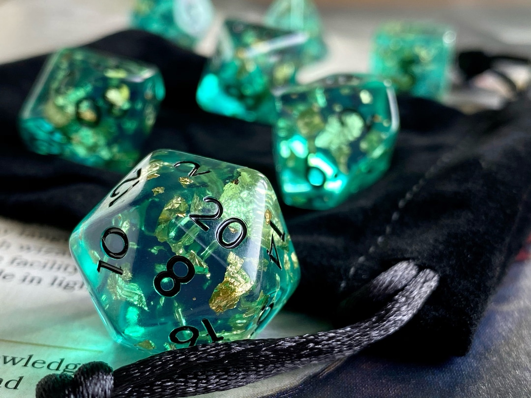 Sunken Treasure Dnd Dice Set - Blue Resin With Faux Gold Flakes ...