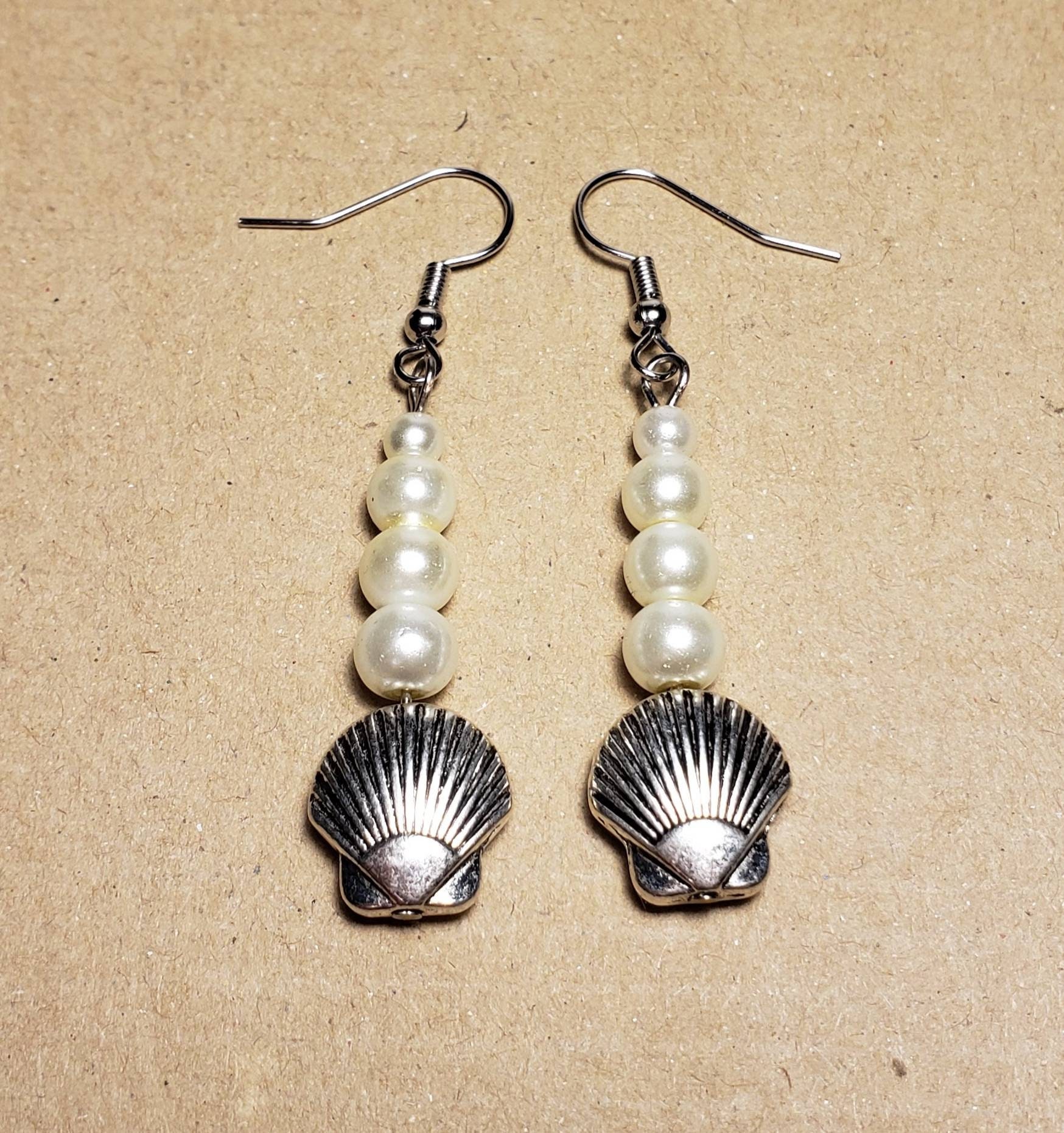 Mother Of Pearl Earrings Round Natural Pearls Metal Shell Etsy