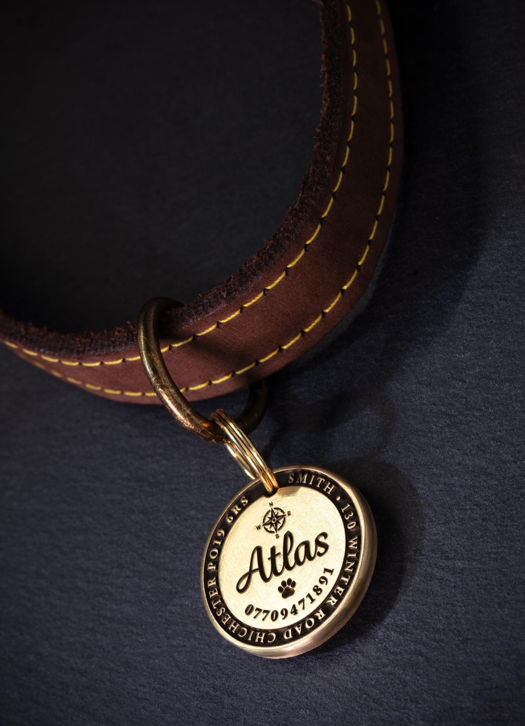 Deep Engraved, Solid Brass / Stainless Steel Dog / Pet ID Tag / Compass ...