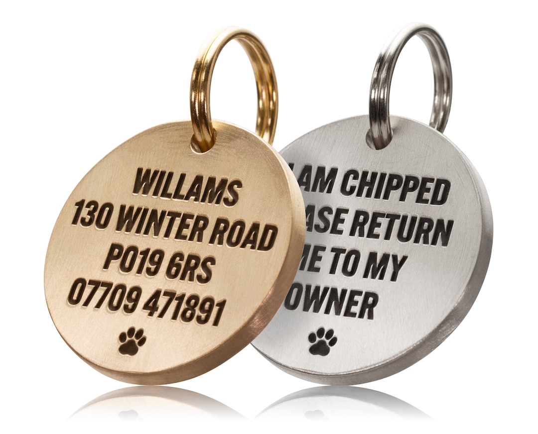 Deep Engraved, Solid Brass / Stainless Steel, Circular Dog / Pet ID Tag ...