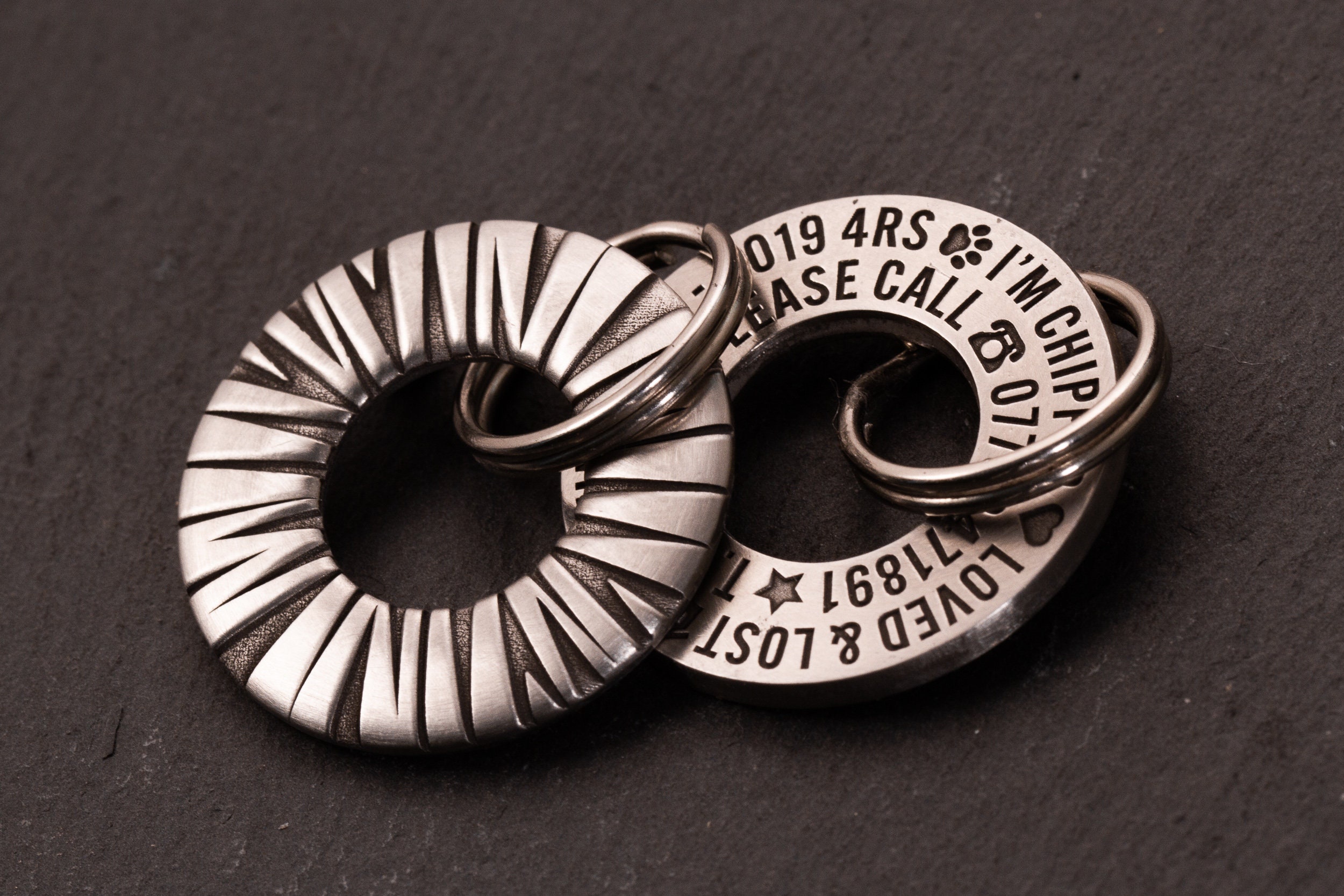 Shards Design Stainless Steel or Brass Personalised Round Dog - Etsy