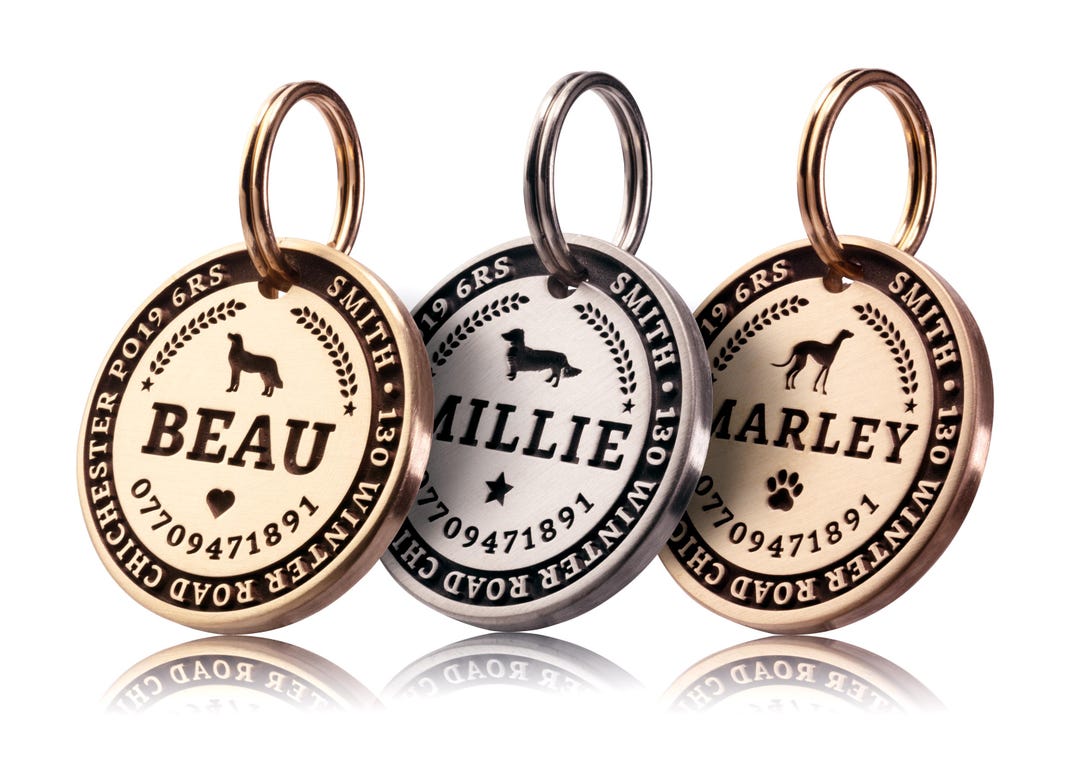 Deep Engraved, Solid Brass / Stainless Steel Dog / Pet ID Tag / Dog ...