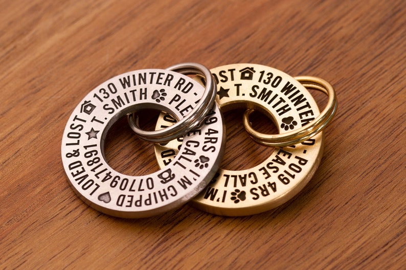 Star & Rocket Design Stainless Steel or Brass Personalised Round Dog ...