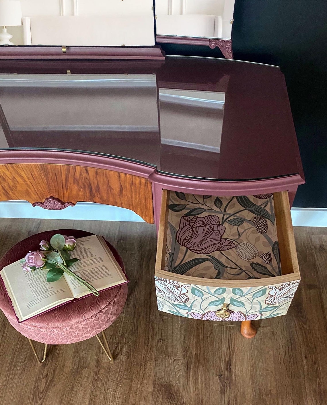 Elegant Refurbished Vintage Dressing Table in a Soft Aubergine Dusky ...