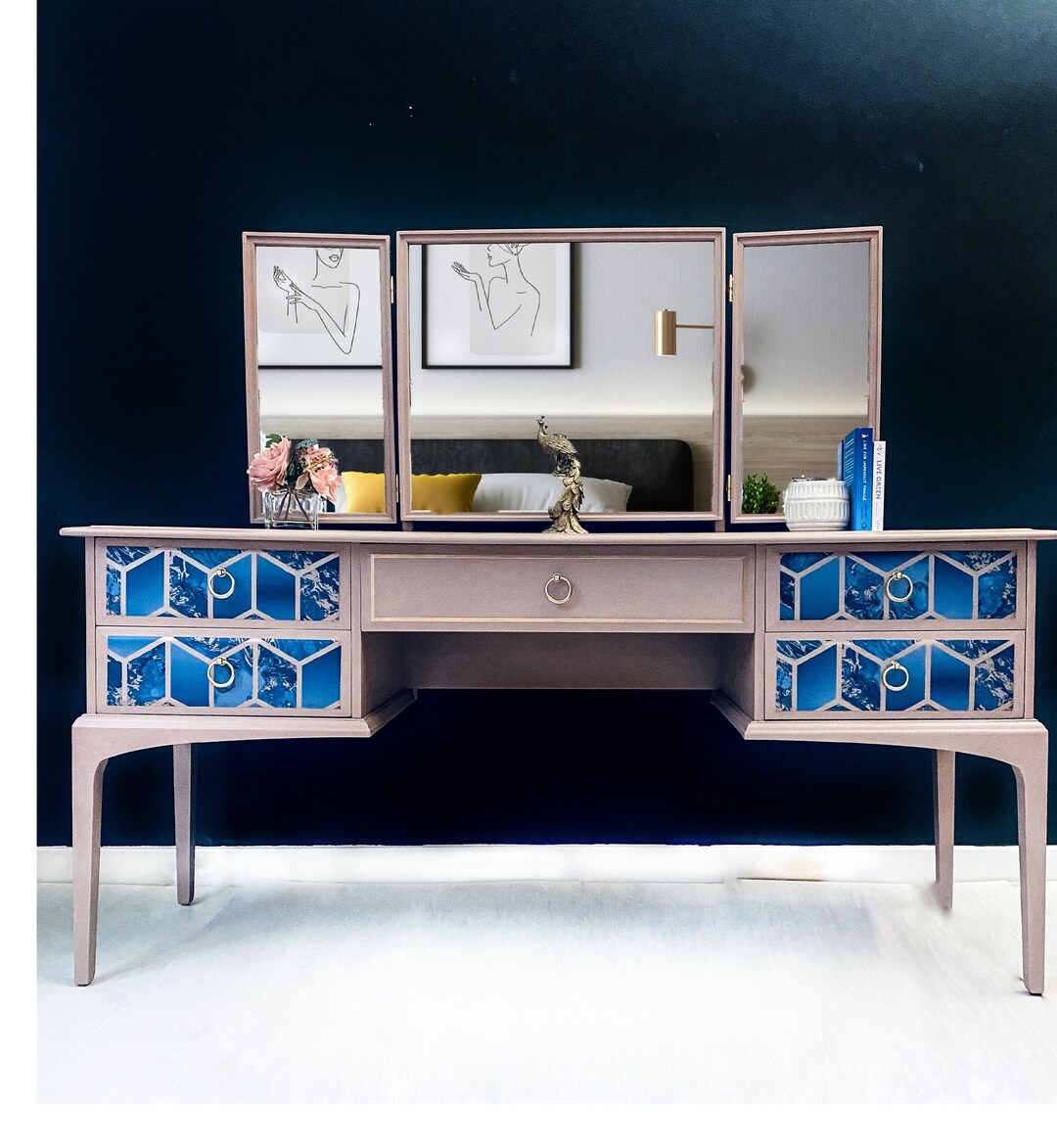 Stag Minstrel Dressing Table With Marble Effect Wallpaper & - Etsy