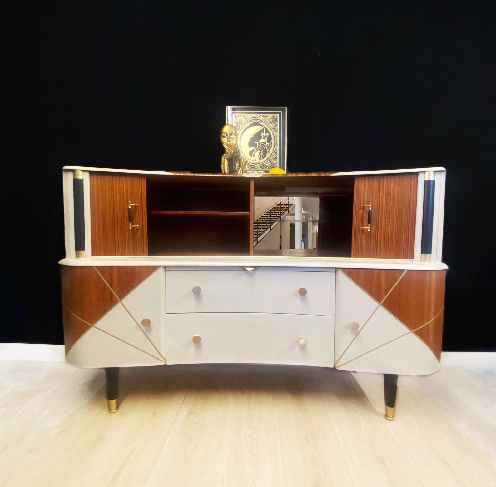 Art Deco Beautility Cocktail Cabinet With Tambour Doors - Etsy