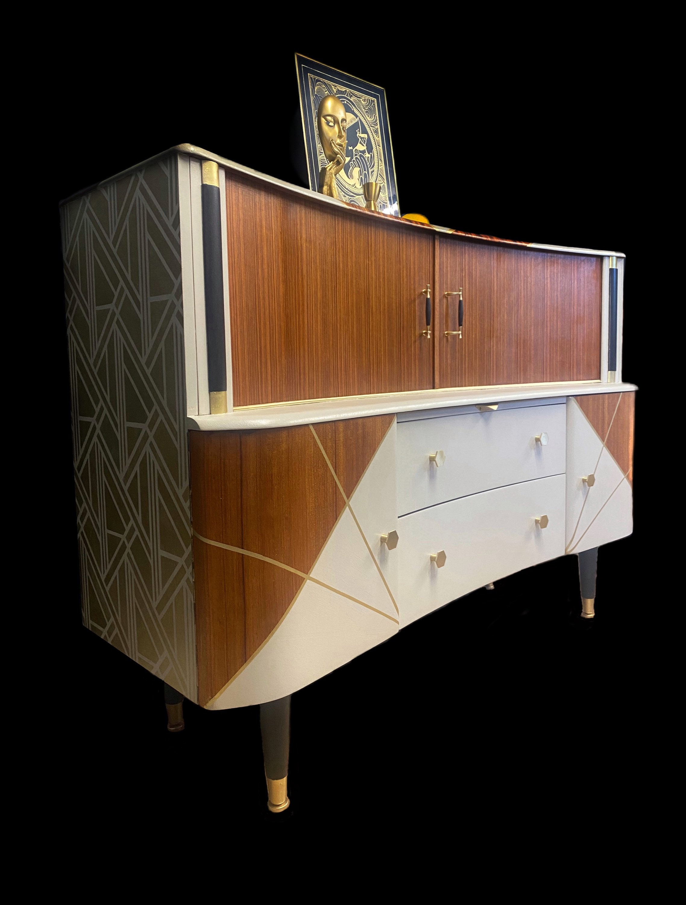 Art Deco Beautility Cocktail Cabinet With Tambour Doors - Etsy