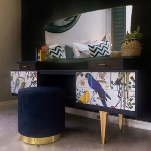 Luxury Retro Dressing Table Upcycled With Designer Wallpaper **please ...