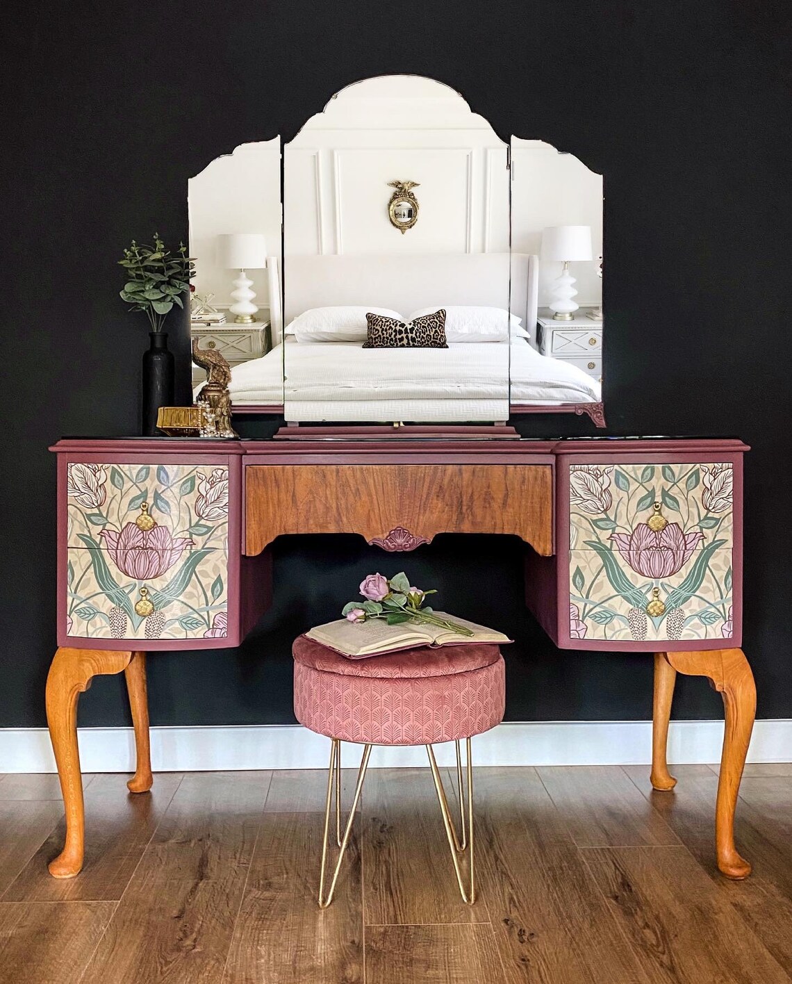 Elegant Refurbished Vintage Dressing Table in a Soft Aubergine Dusky ...