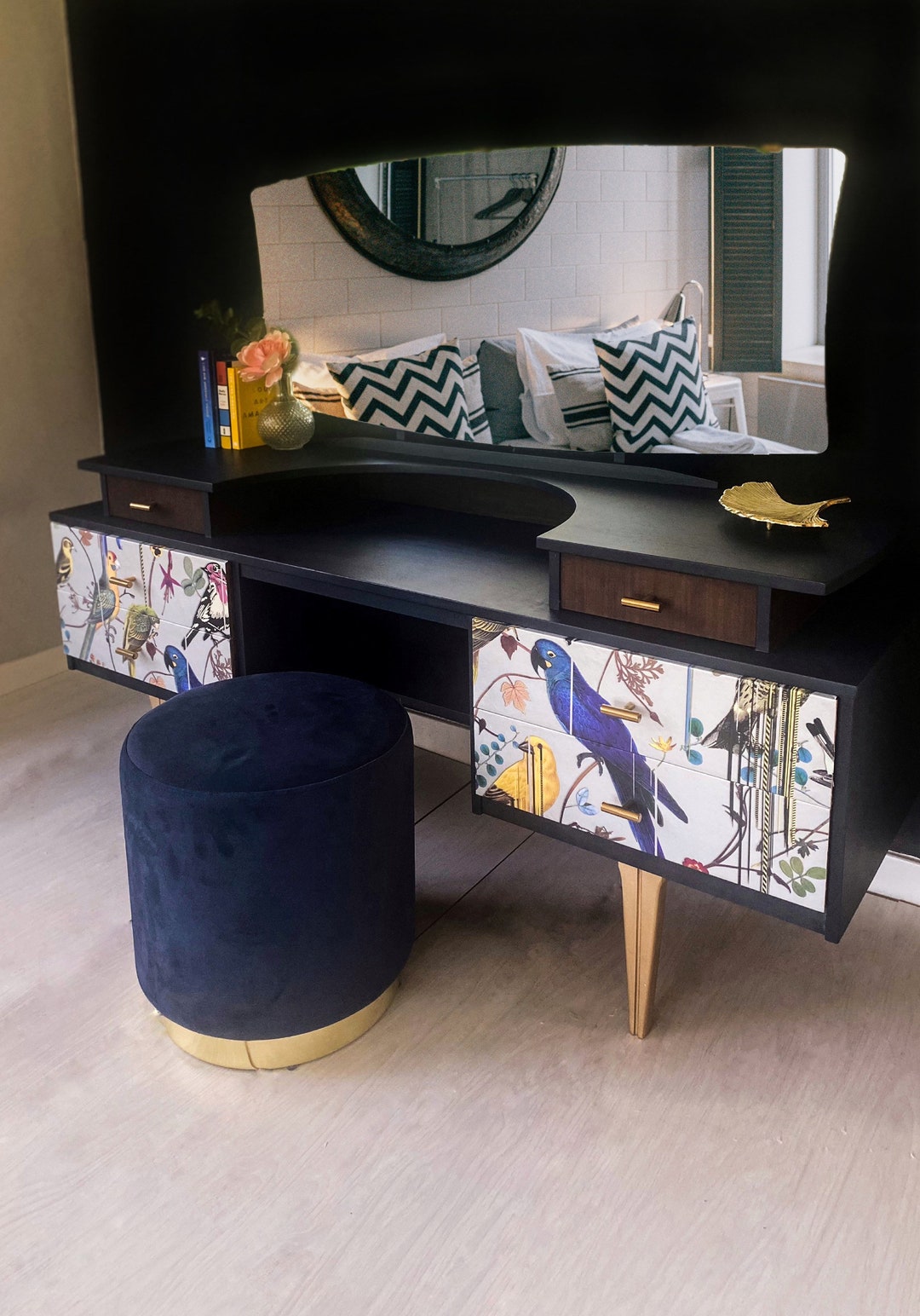 Luxury Retro Dressing Table Upcycled With Designer Wallpaper **please ...