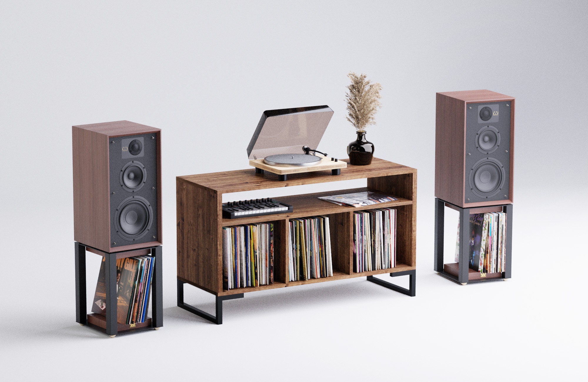 Vinyl Record Cabinet With Amp Shelf - Record Storage - Vinyl Storage ...