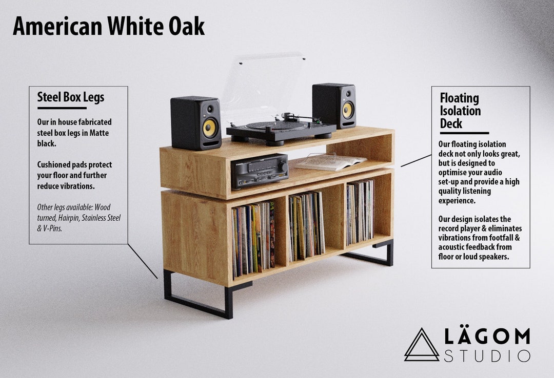 Solid Oak Vinyl Record Cabinet With Isolation American White Oak Vinyl ...