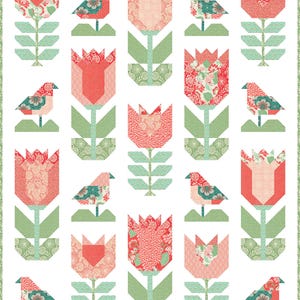 Springie PDF Quilt Sewing Pattern, Sweet Spring Flowers, Tulips, Birds ...