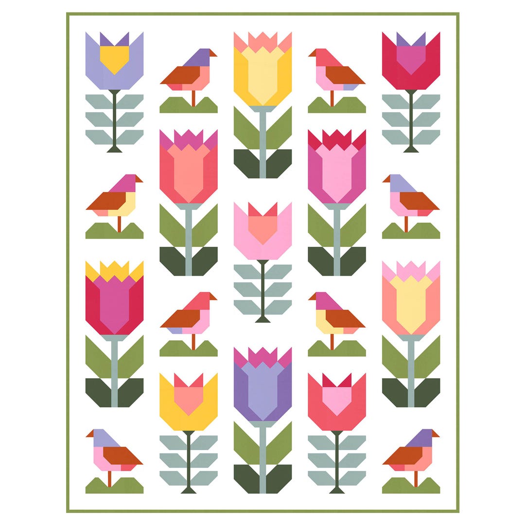 Springie PDF Quilt Sewing Pattern, Sweet Spring Flowers, Tulips, Birds ...