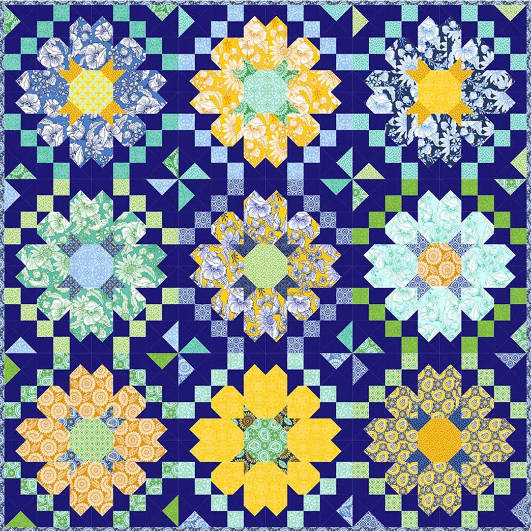 Kismet Quilt Pattern PDF: Flowers & Pinwheels (61x61) - Etsy