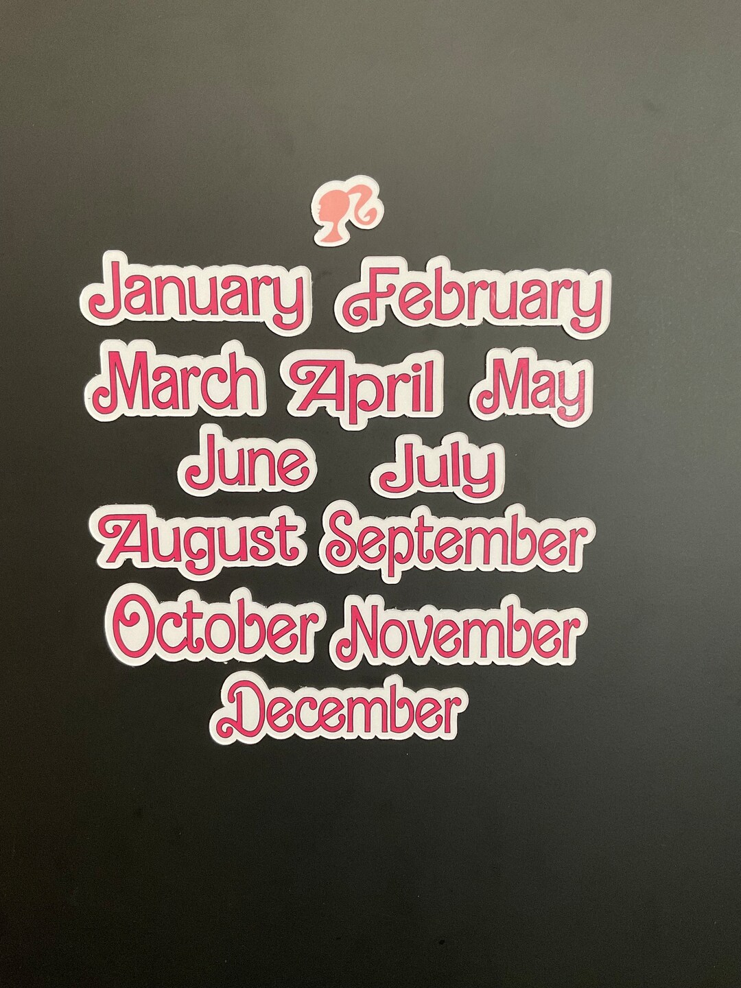 Doll Themed Monthly Magnets // Pink Dolled Font Months // Fashion Doll ...