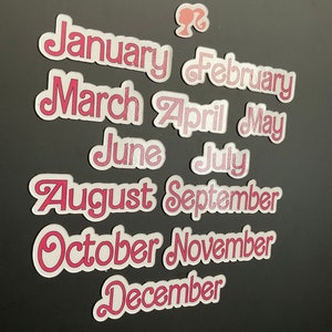 Doll Themed Monthly Magnets // Pink Dolled Font Months // Fashion Doll ...