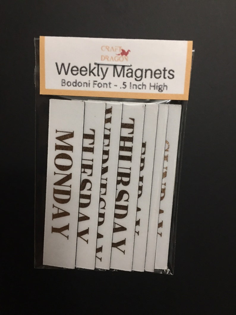 Rose Gold Weekly Magnets // Monday Through Sunday Magnets // Weekly ...